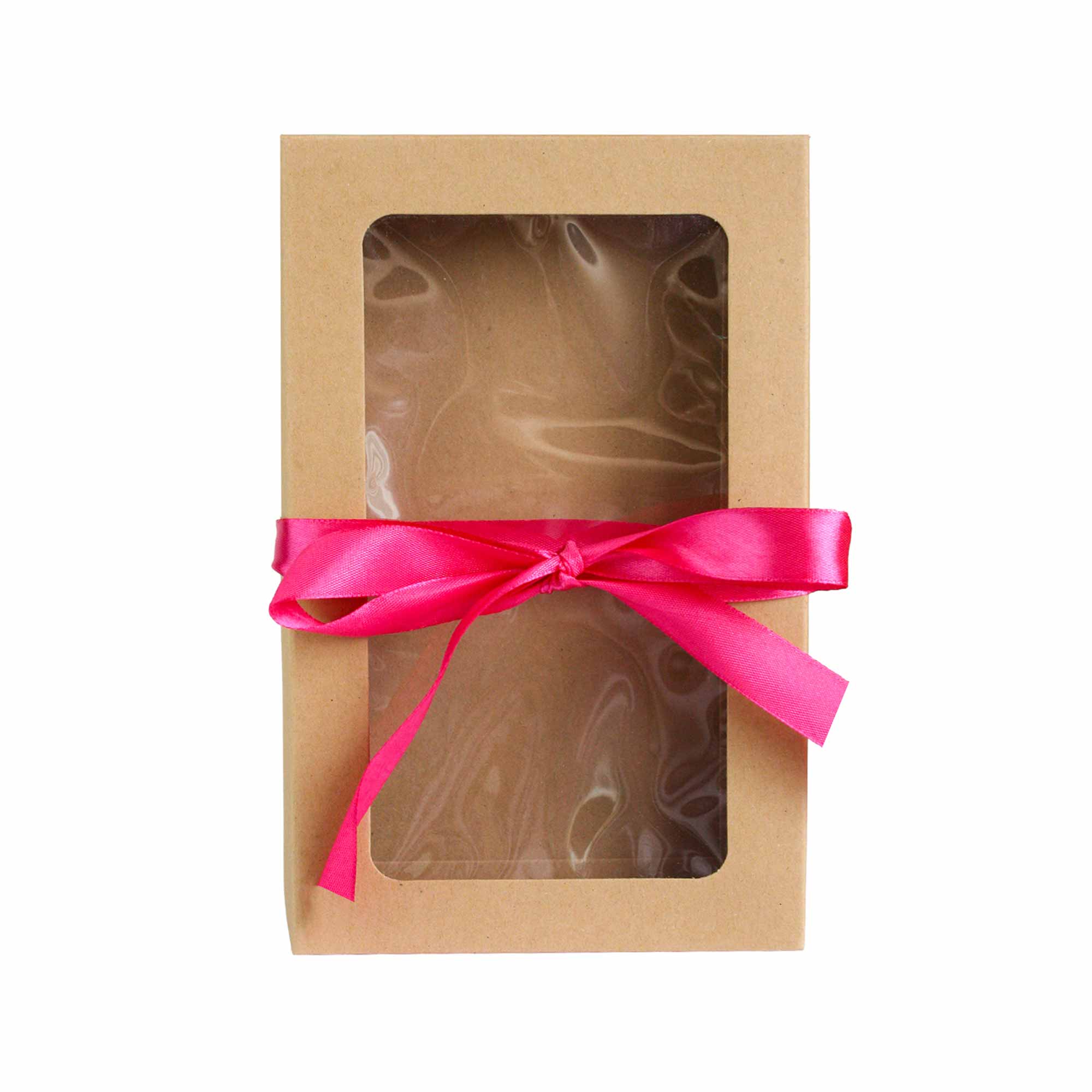 Brown Kraft Gift Boxes with Clear Lid & Satin Ribbon Pack of 12 (Sizes ...
