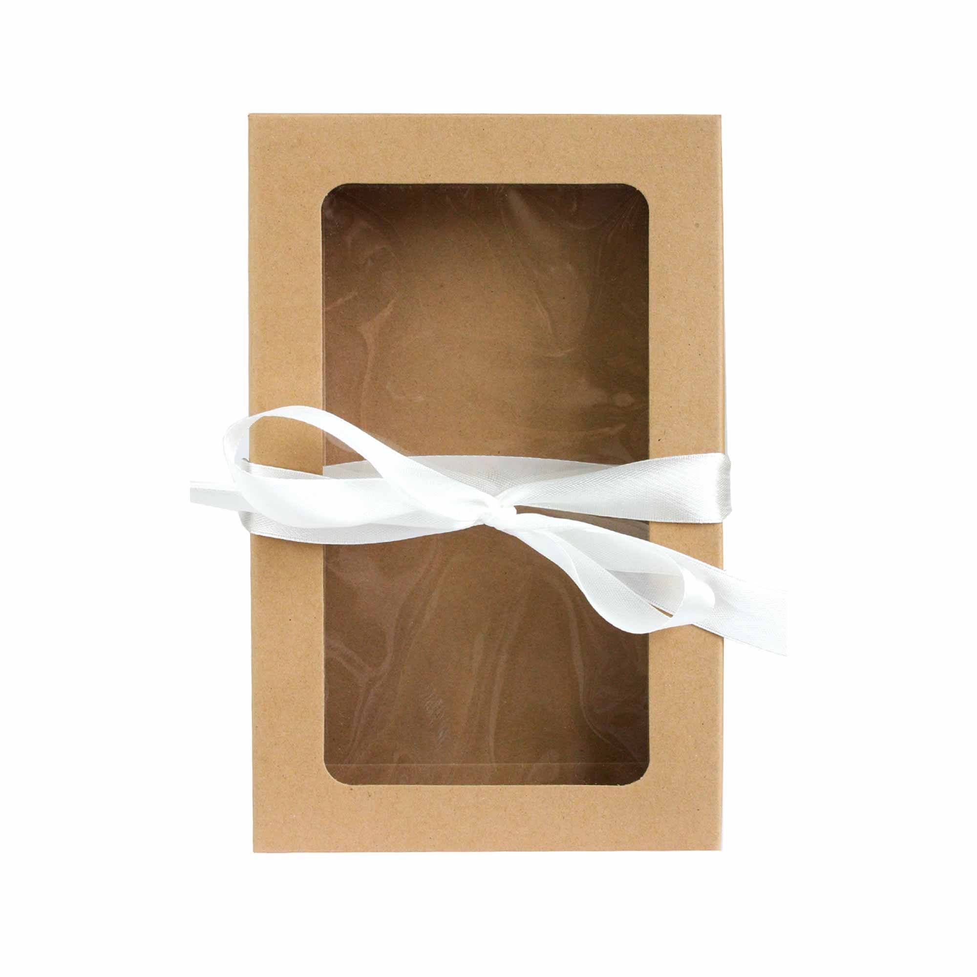 Brown Kraft Gift Boxes with Clear Lid & Satin Ribbon Pack of 12 (Sizes ...