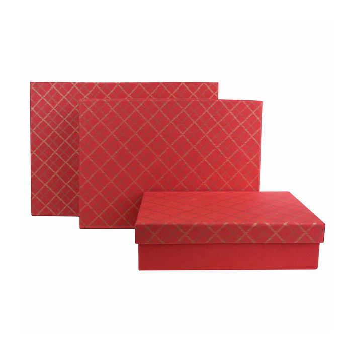 Handcrafted Chequered Red Gift Boxes - Set of 3 (Sizes Available ...