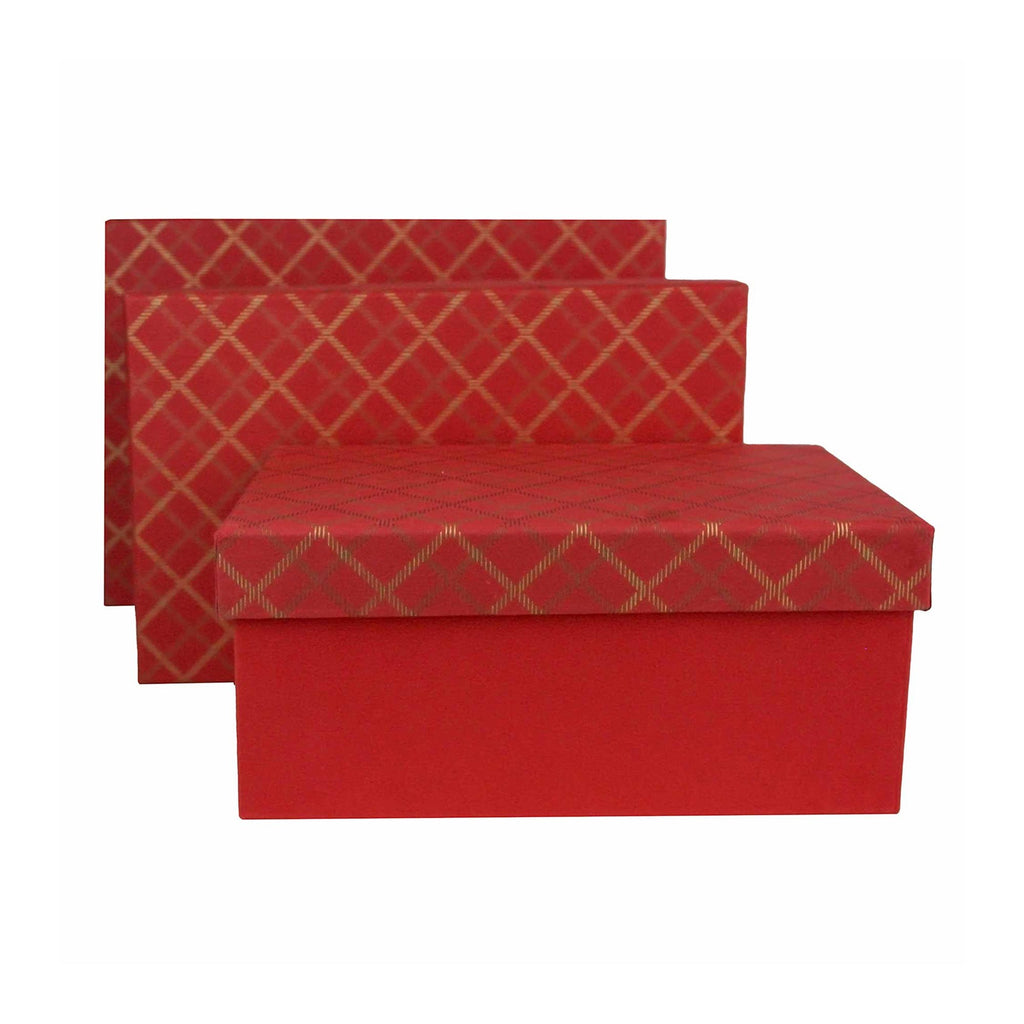 Handcrafted Chequered Red Gift Boxes - Set of 3 (Sizes Available ...