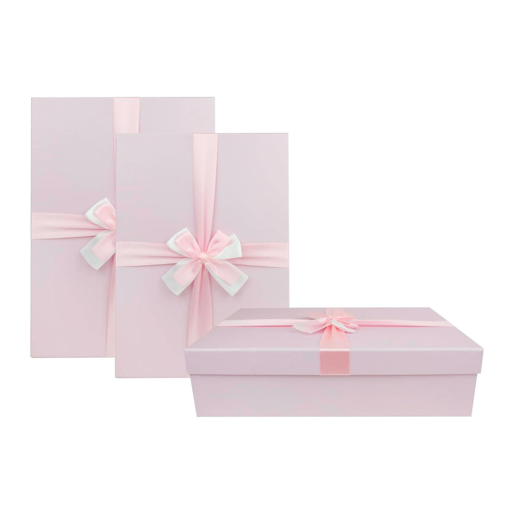 Set of 3 Rigid Gift Box, Baby Pink Box with Lid, Satin Decorative Ribb ...
