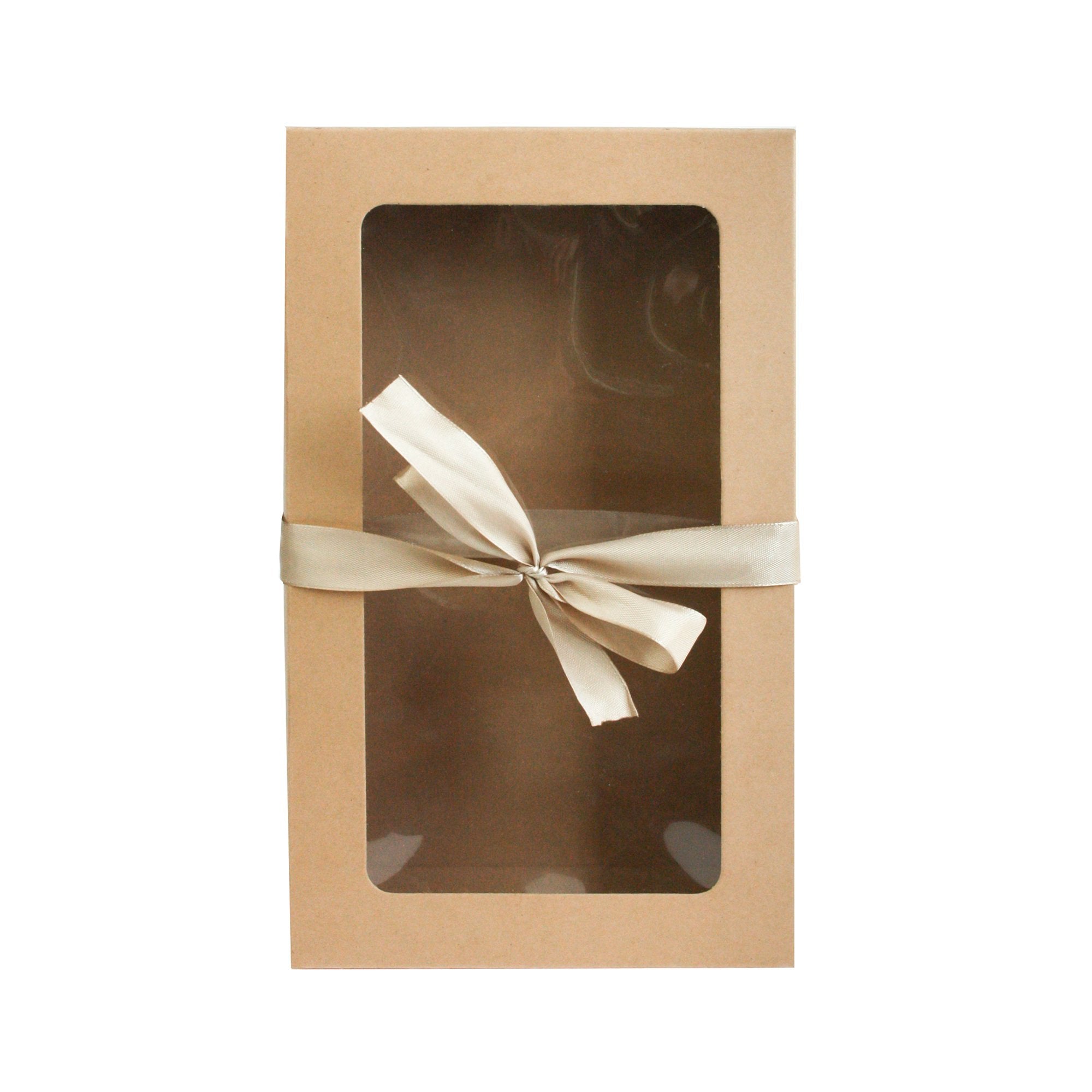 Brown Kraft Gift Boxes with Clear Lid & Satin Ribbon Pack of 12 (Sizes ...